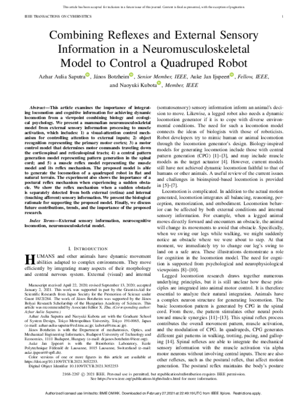 (PDF) Combining Reflexes and External Sensory Information in a Neuromusculoskeletal Model to ...