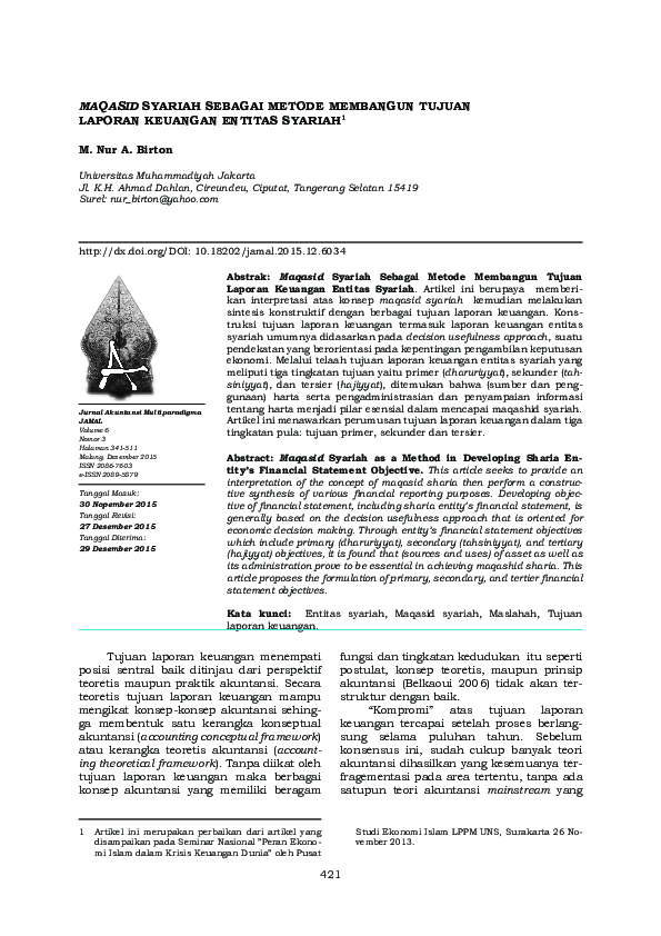 (PDF) Maqasid Syariah Sebagai Metode Membangun Tujuan Laporan Keuangan ...