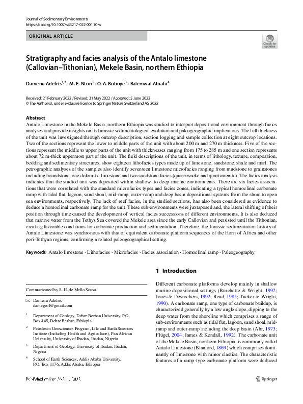 (PDF) Stratigraphy and facies analysis of the Antalo limestone ...