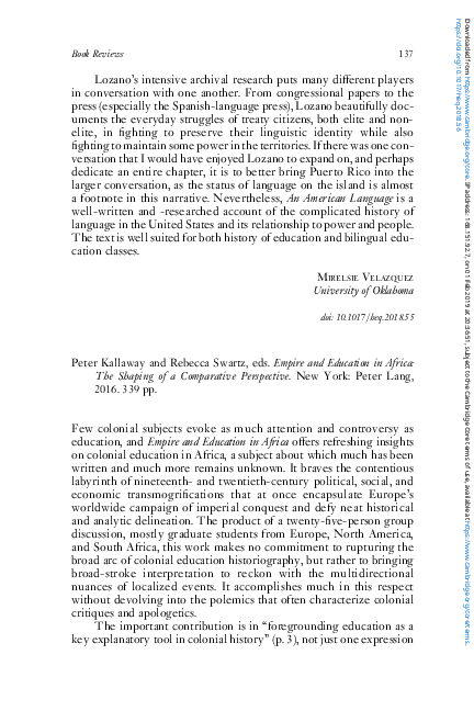 (PDF) Peter Kallaway and Rebecca Swartz, eds. Empire and Education in ...