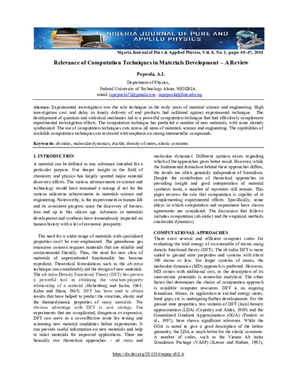 (PDF) Relevance of computation techniques in materials development – a ...