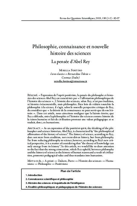 (PDF) Philosophie, connaissance et nouvelle histoire des sciences : la ...