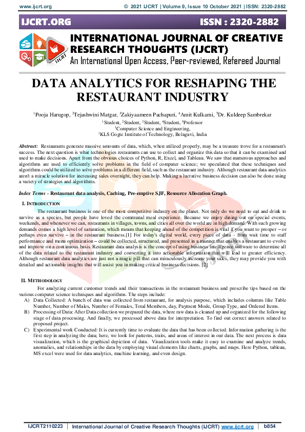 (PDF) Data Analytics for Reshaping the Restaurant Industry (PDF) Data Analytics for Reshaping the Restaurant Industry