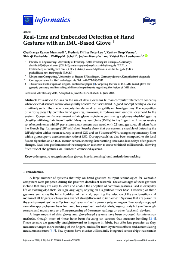 (PDF) Real-Time and Embedded Detection of Hand Gestures with an IMU-Based Glove