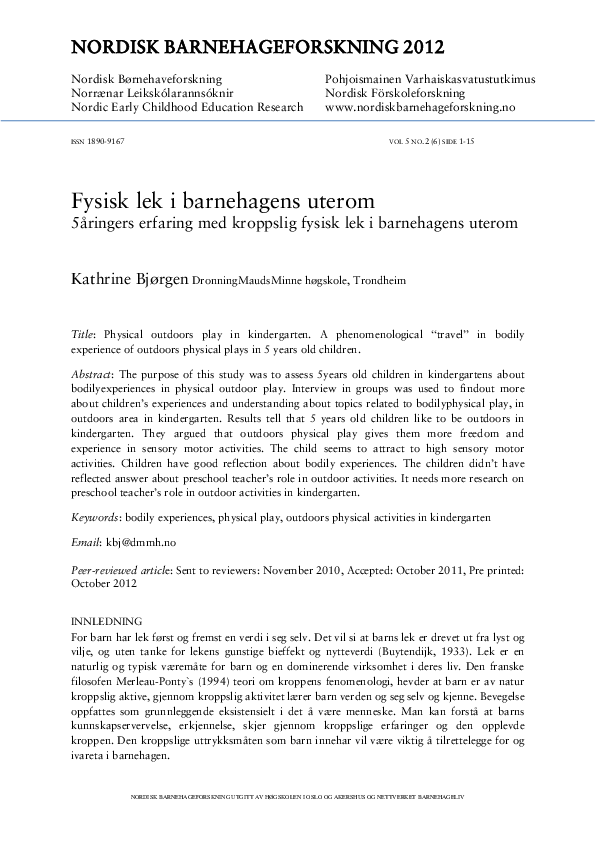 (PDF) Fysisk lek i barnehagens uterom: 5-åringers erfaring med ...