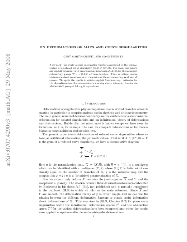 Pdf On Deformations Of Maps And Curve Singularities