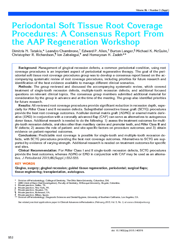 (PDF) Periodontal Soft Tissue Root Coverage Procedures: A Consensus ...