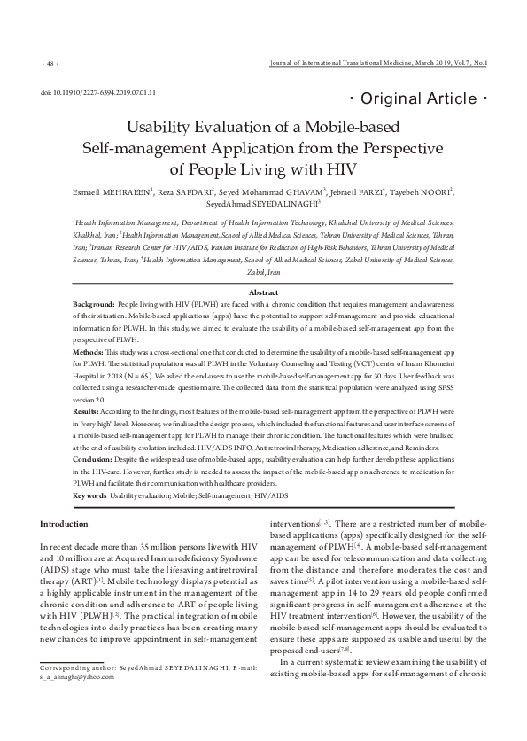 (PDF) Usability Evaluation of a Mobile-based Self-management ...