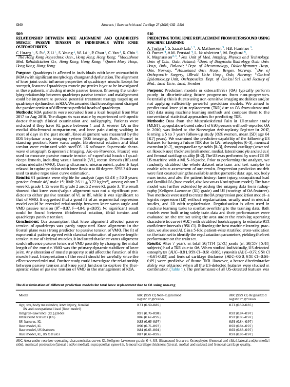Pdf Predicting Total Knee Replacement From Ultrasound Using Machine