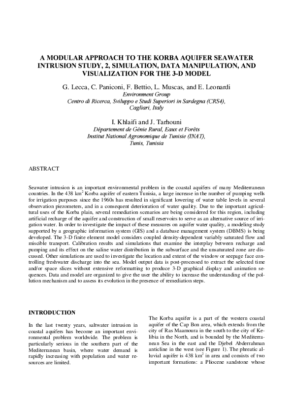 (PDF) A modular approach to the Korba aquifer sea-water intrusion study ...