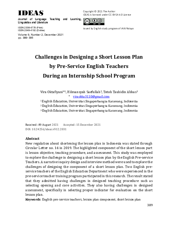 (PDF) Challenges in Designing a Short Lesson Plan by Pre-Service ...