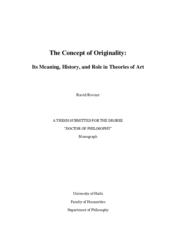 (PDF) The Concept of Originality, Its Meaning, History, and Role in ...