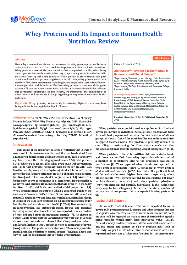 (PDF) Whey Proteins and Its Impact on Human Health Nutrition: Review