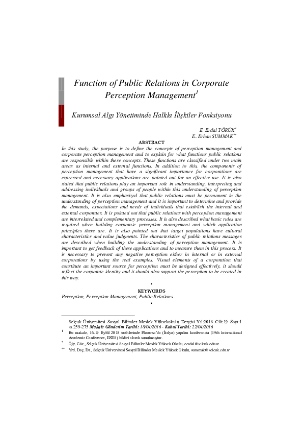 (PDF) Function of Public Relations in Corporate Perception Management