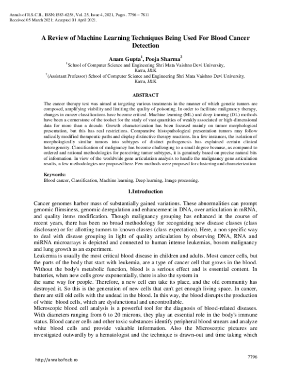 (PDF) A Review of Machine Learning Techniques Being Used For Blood ...