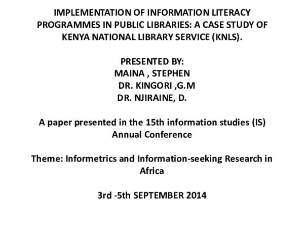 (PDF) Implementation of information literacy programmes in public libraries