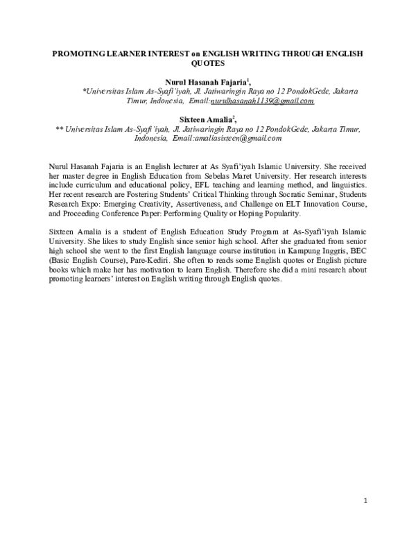 (DOC) PROMOTING LEARNER INTEREST on ENGLISH WRITING THROUGH ENGLISH QUOTES