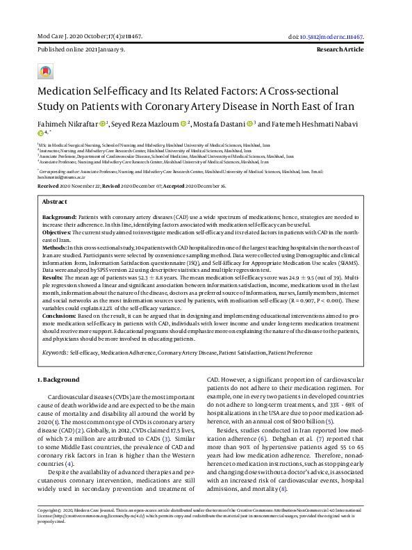 (PDF) Medication Self-efficacy and Its Related Factors: A Cross ...
