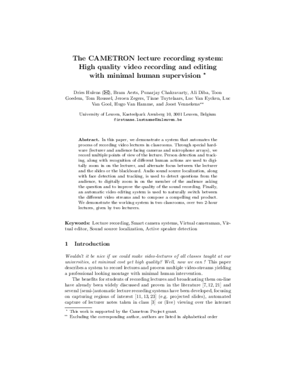 (PDF) The CAMETRON Lecture Recording System: High Quality Video ...
