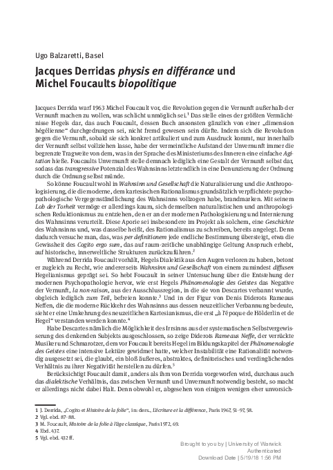 (PDF) Jacques Derridas physis en différance und Michel Foucaults ...