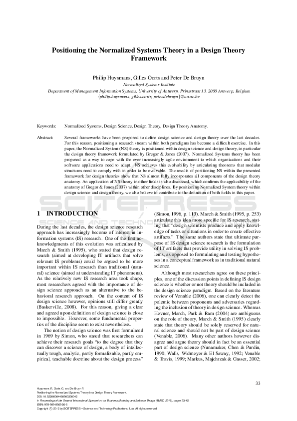 (PDF) Positioning the Normalized Systems Theory in a Design Theory Framework