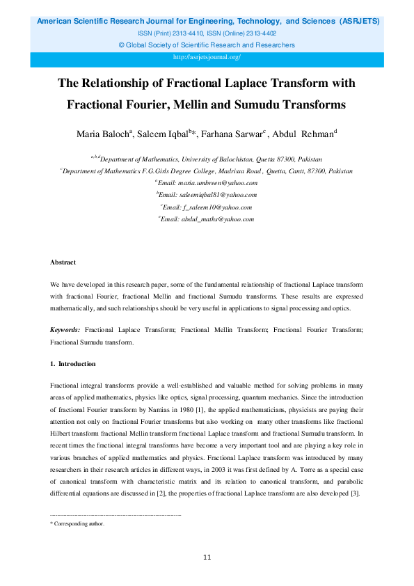 Pdf The Relationship Of Fractional Laplace Transform With Fractional Fourier Mellin And
