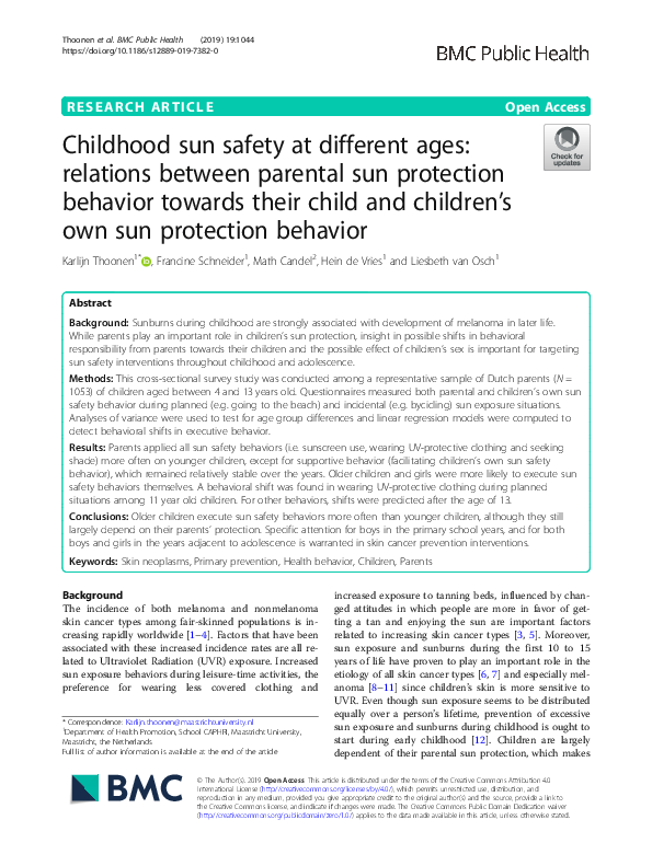 (PDF) Childhood sun safety at different ages: relations between ...