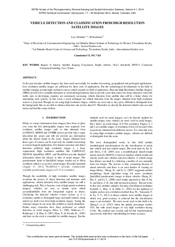 Pdf Vehicle Detection And Classification From High Resolution Aerial Views Using Morphological