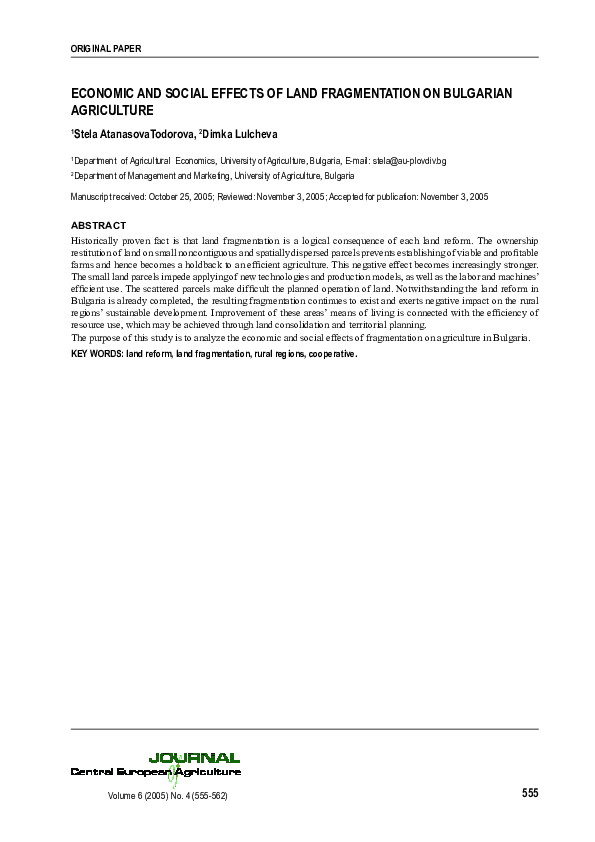 (PDF) Economic and Social Effects of Land Fragmentation on Bulgarian ...