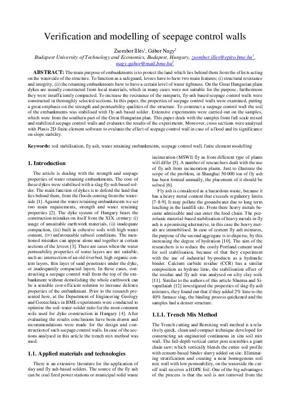 (PDF) Verification and modelling of seepage control walls