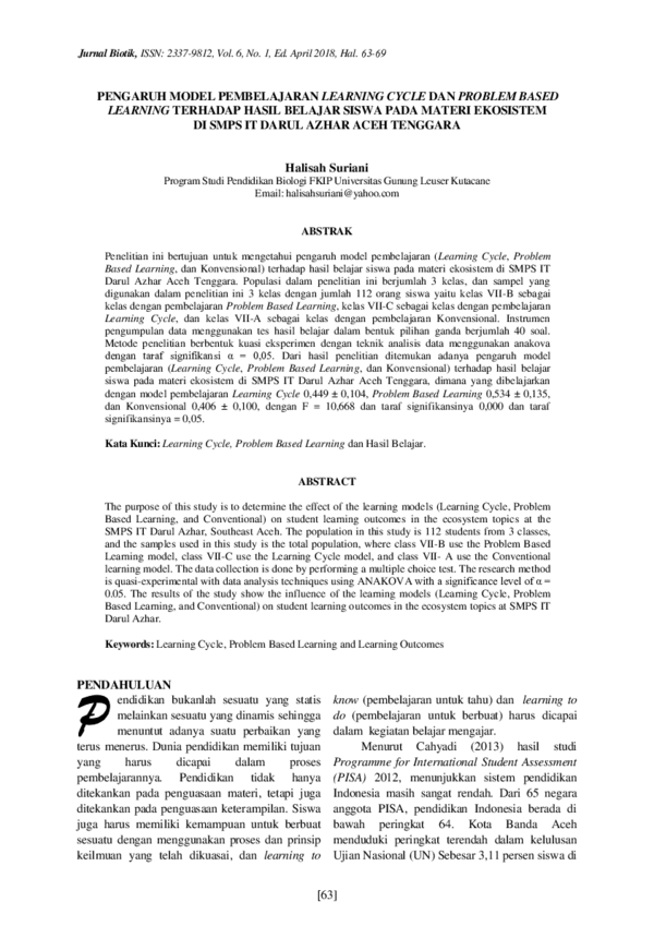 (PDF) Pengaruh Model Pembelajaran Learning Cycle Dan Problem Based ...