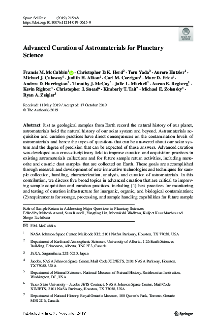 (PDF) Cold curation of pristine astromaterials: Insights from the ...