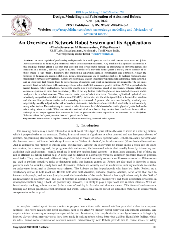 Pdf An Overview Of Network Robot System And Its Applications
