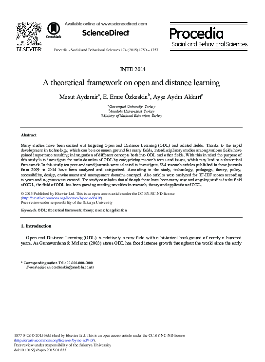 (PDF) A Theoretical Framework on Open and Distance Learning