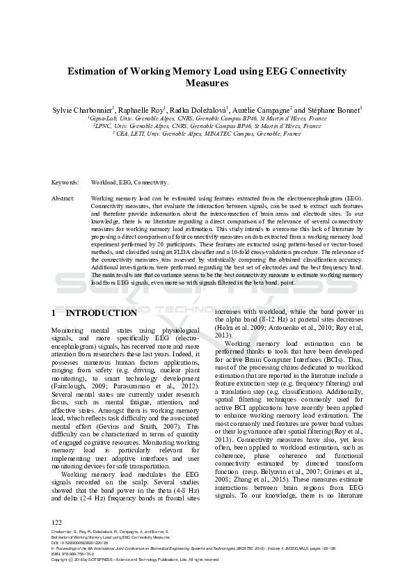 (PDF) Estimation of Working Memory Load using EEG Connectivity Measures