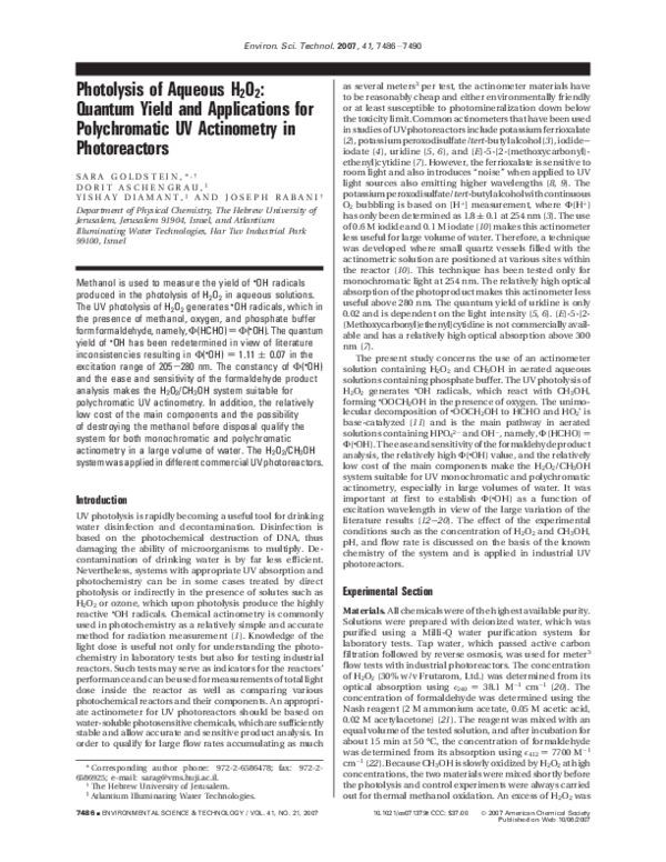 (PDF) Photolysis of Aqueous H2O2: Quantum Yield and Applications for ...