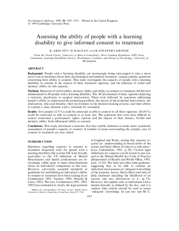 (PDF) Assessing the ability of people with a learning disability to ...