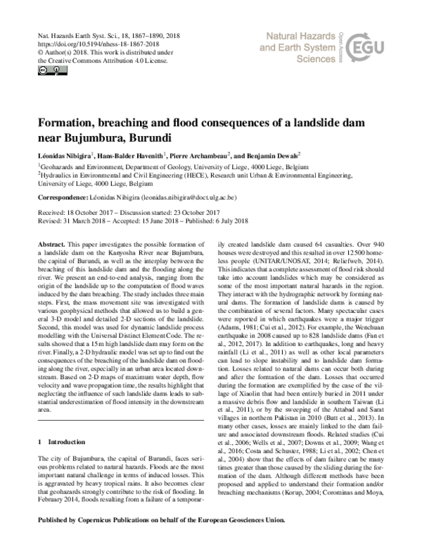 (PDF) Formation, breaching and flood consequences of a landslide dam ...