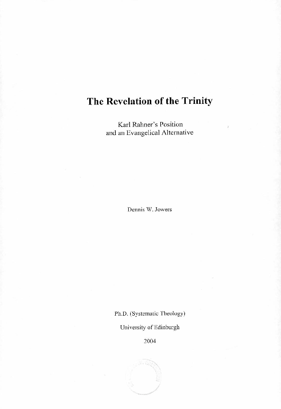 (PDF) Revelation of the Trinity : Karl Rahner's position and an ...