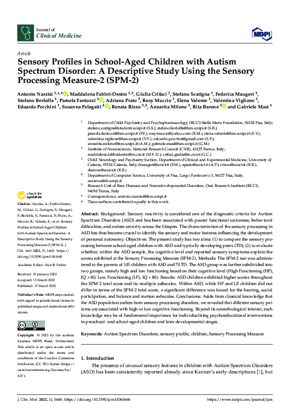 (PDF) Sensory Profiles in School-Aged Children with Autism Spectrum ...