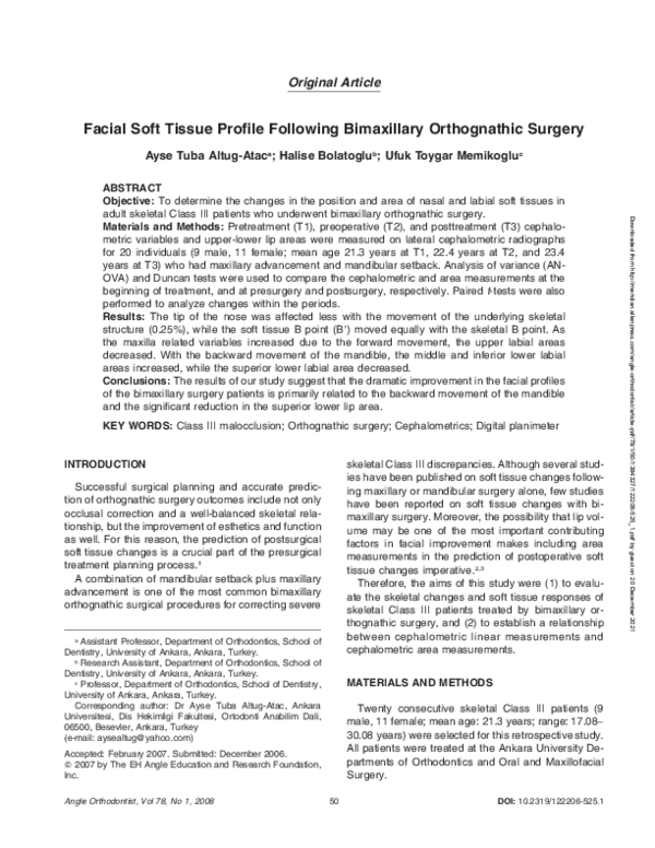 (PDF) Facial Soft Tissue Profile Following Bimaxillary Orthognathic Surgery