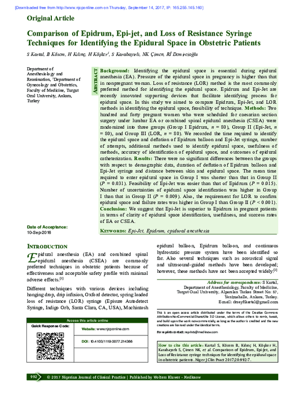 (PDF) Comparison of Epidrum, Epi-Jet, and Loss of Resistance syringe ...