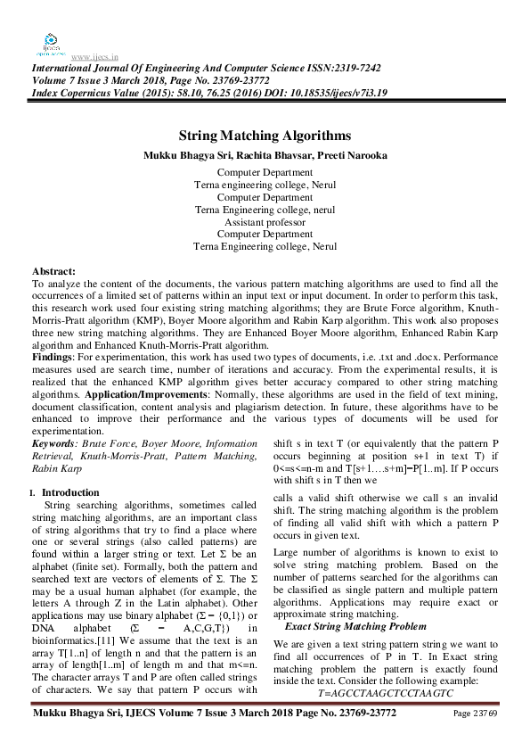 (PDF) String Matching Algorithms (PDF) String Matching Algorithms