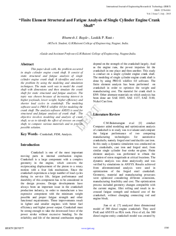 Pdf Finite Element Structural And Fatigue Analysis Of Single Cylinder