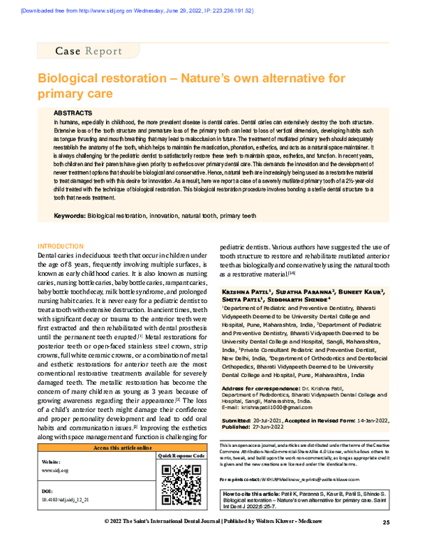 (PDF) Biological restoration CASE REPORT