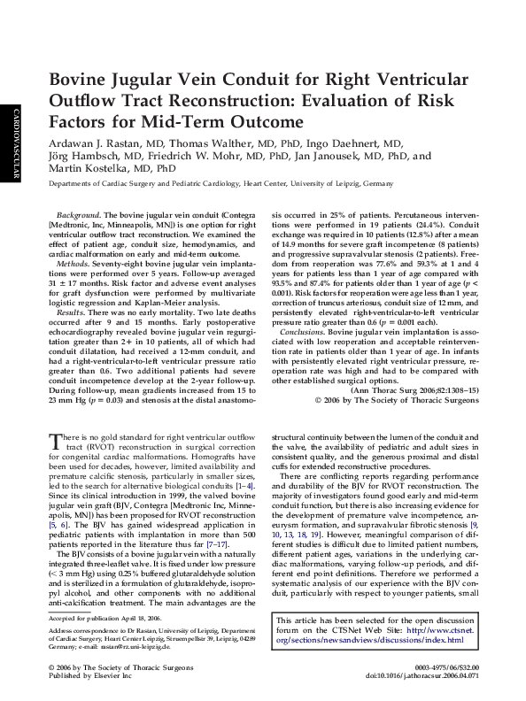 (PDF) Bovine Jugular Vein Conduit for Right Ventricular Outflow Tract ...