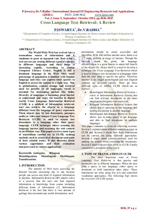 (PDF) Cross-Language Information Retrieval Overview