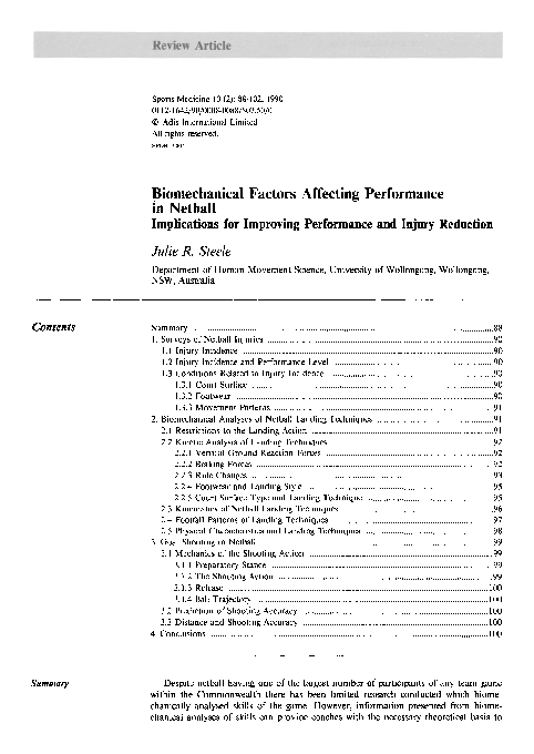 (PDF) Biomechanical Factors Affecting Performance in Netball