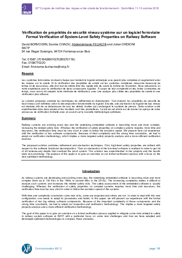 (PDF) Formal verification of system-level safety properties on railway software