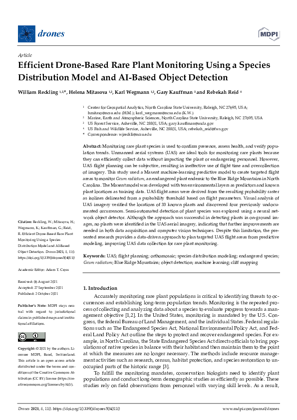 (PDF) Efficient Drone-Based Rare Plant Monitoring Using a Species Distribution Model and AI ...